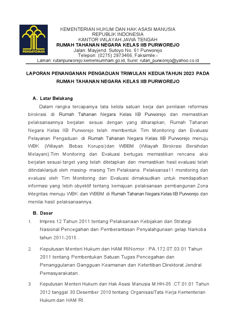 Laporan Pelaksanaan Penanganan Pengaduan B06 | PDF | Ilmu Sosial | Karier & Perkembangan