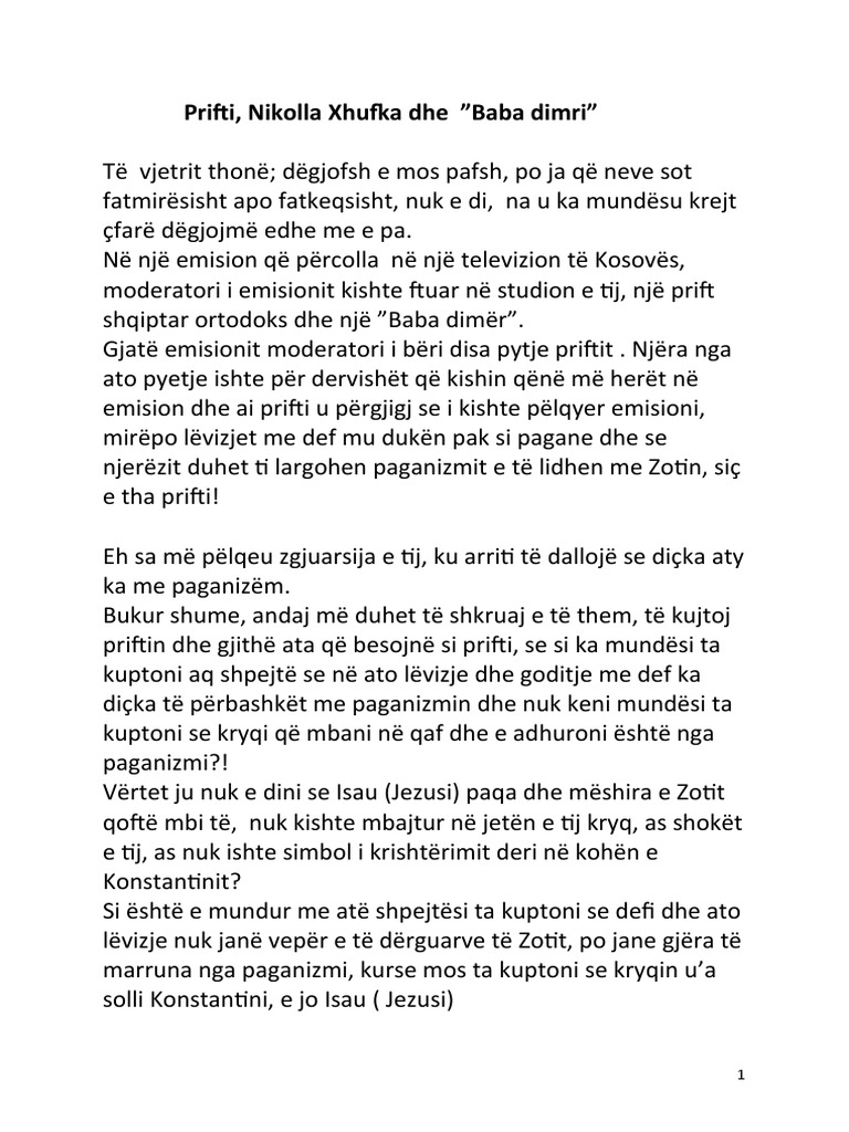 Prift Nikolla Dhe - Baba Dimri - Hoxhe Shukri Aliu | PDF