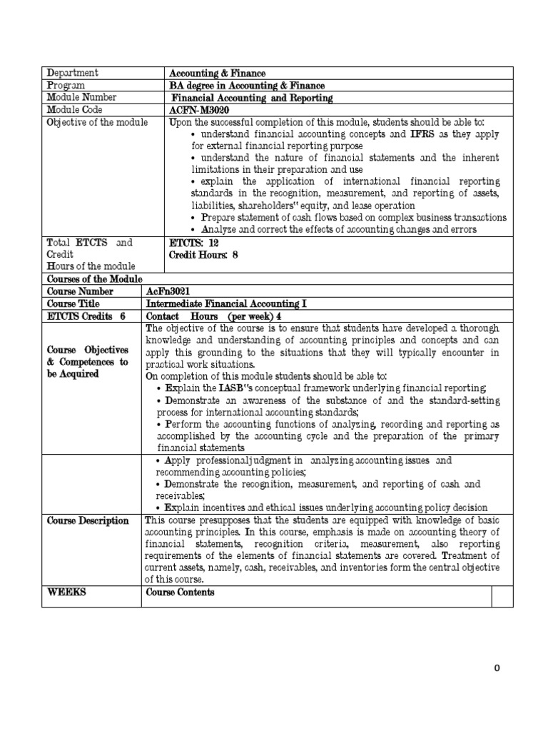 Intermediate Financial Accounting I&II Course Outline | PDF | Financial ...