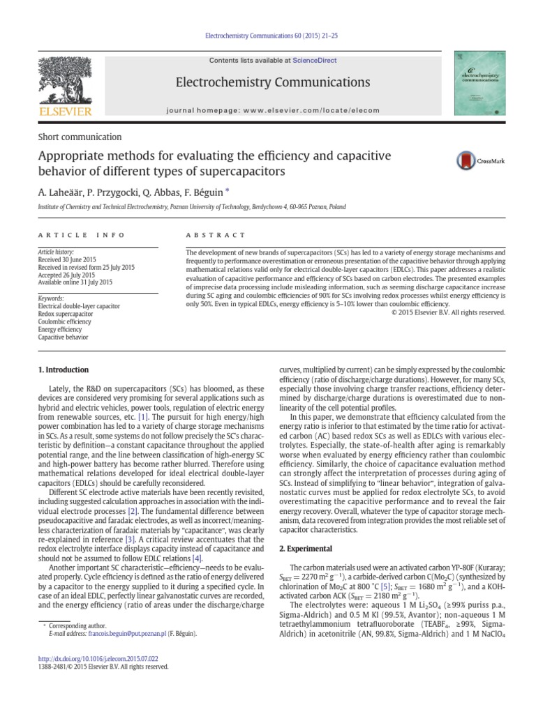 Appropriate Methods For Evaluating The Efficiency and Capacitive Behavior of Different Types of ...