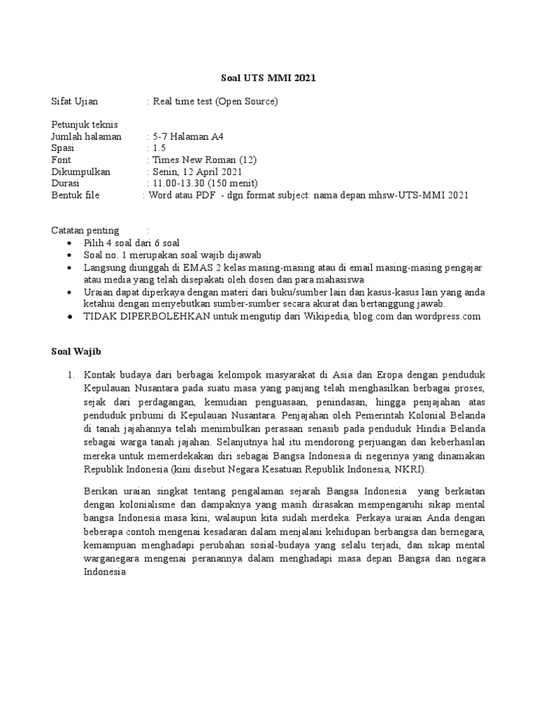 Soal UTS MMI 2021 | PDF