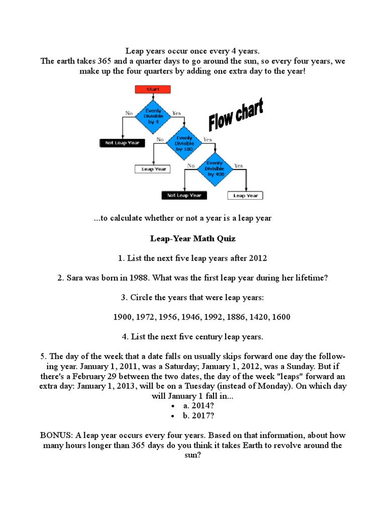 Leap Year Quiz and Calculations | PDF
