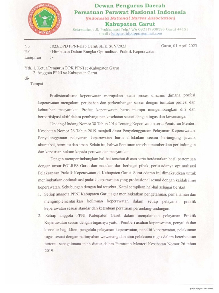 Surat Edaran Dalam Rangka Optimalisasi Praktik Keperawatan | PDF Surat Edaran Dalam Rangka Optimalisasi Praktik Keperawatan | PDF