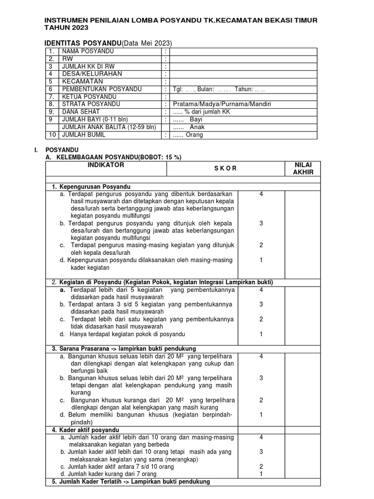 Instrumen Lomba Posyandu .Kecamatan Bektim THN 2023 | PDF