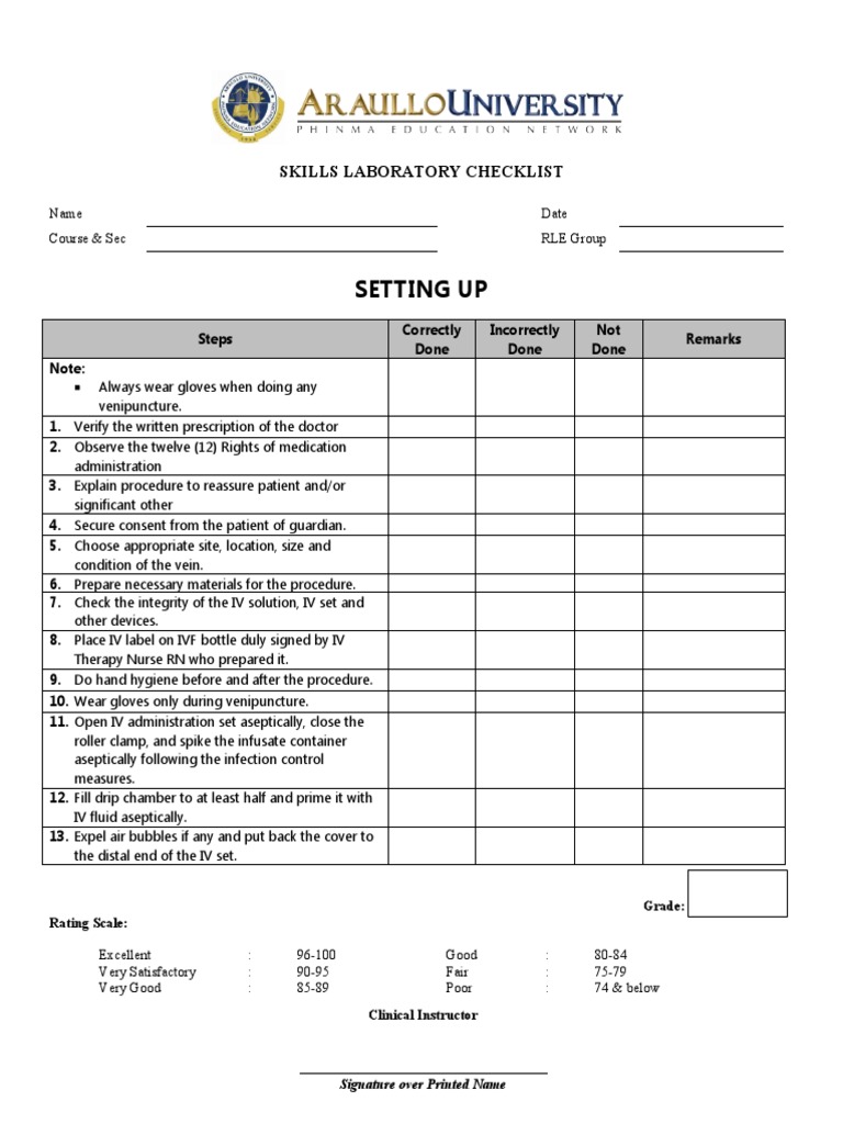 P1 MCN 2 Rle Checklist - Ivt | PDF | Intravenous Therapy | Medical ...