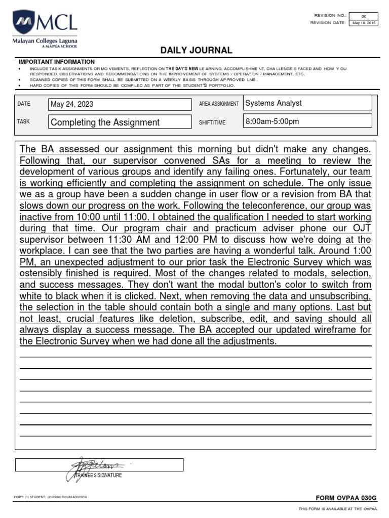 Form OVPAA-030G-Practicum Daily Journal (Day 30) | PDF | Computing ...
