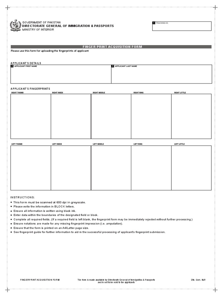 Pakistani Passport Fingerprint Form | PDF
