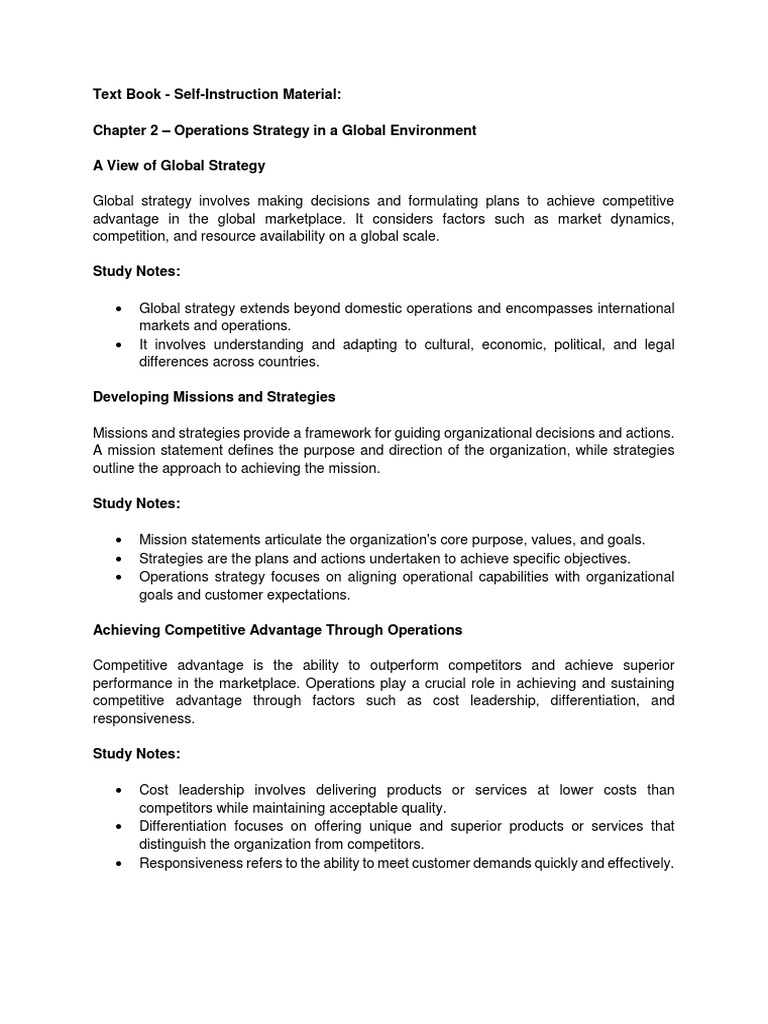 Text Book - Chapter 2 - Operations Strategy in A Global Environment ...