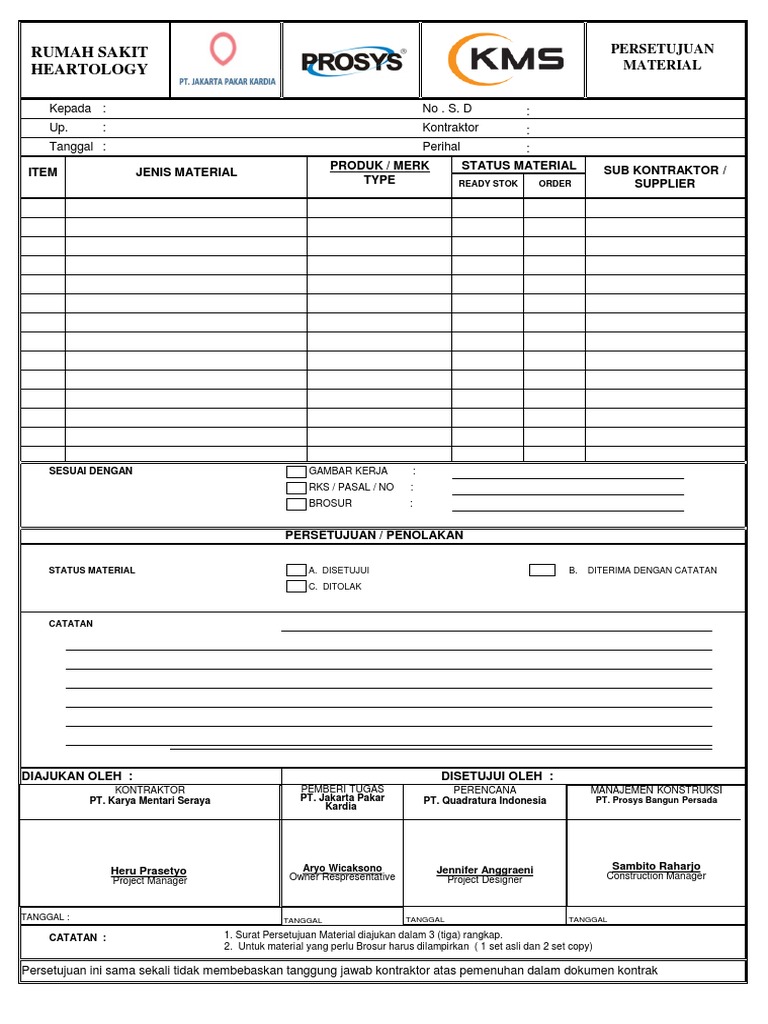 Form Persetujuan Material Proyek | PDF