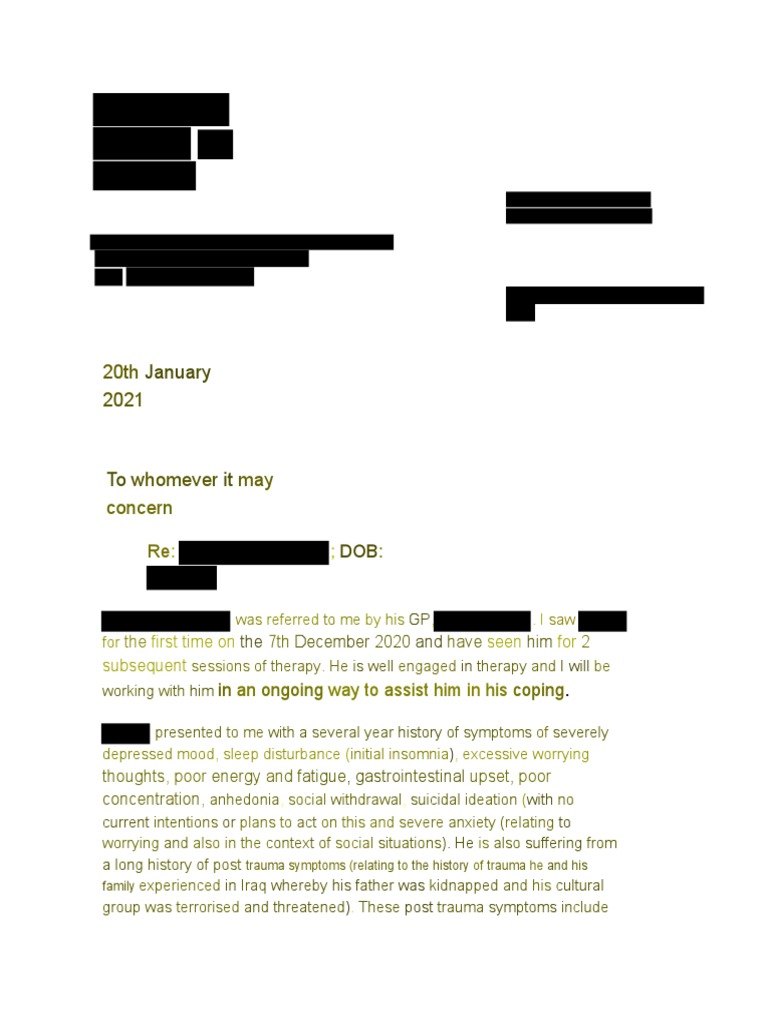 DSP Report - Template Redacted | PDF | Anxiety | Mental Disorder