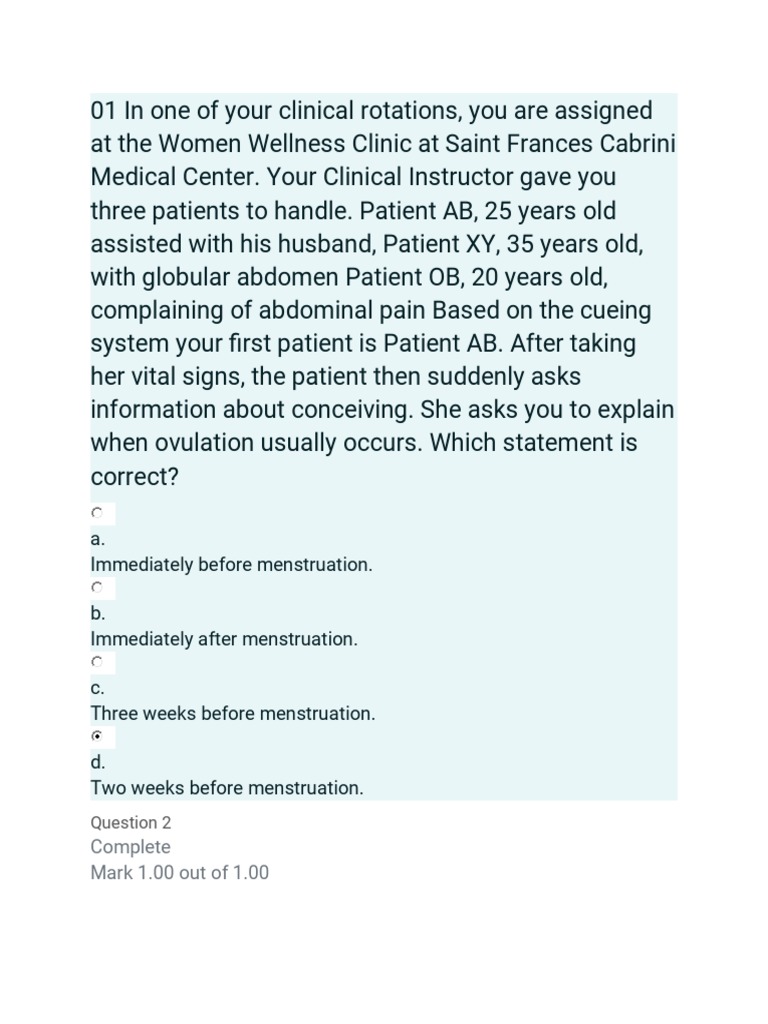 Cmca Lab Exam | PDF | Pregnancy | Menstruation