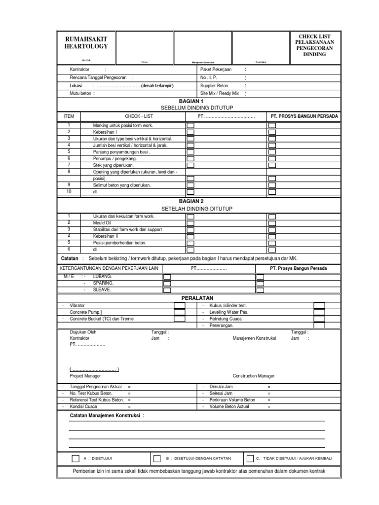 Form Check List Pengecoran Dinding | PDF