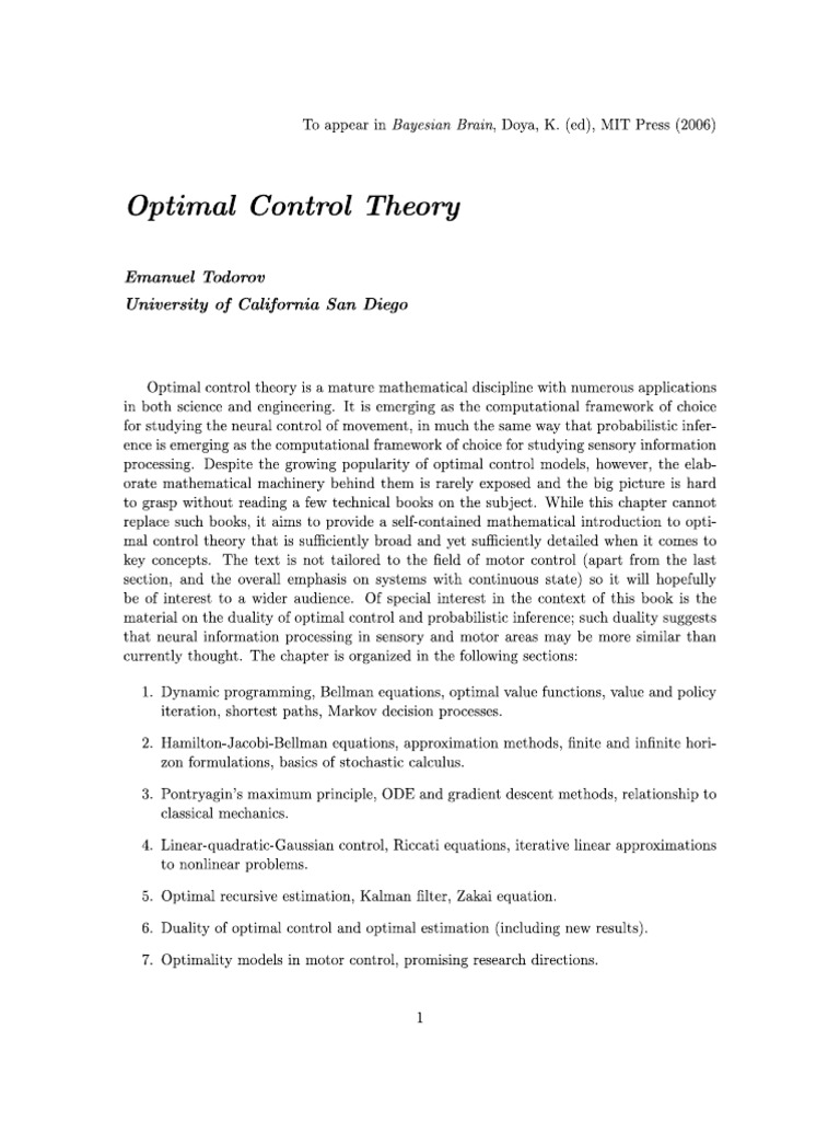 Optimal Control Theory | PDF