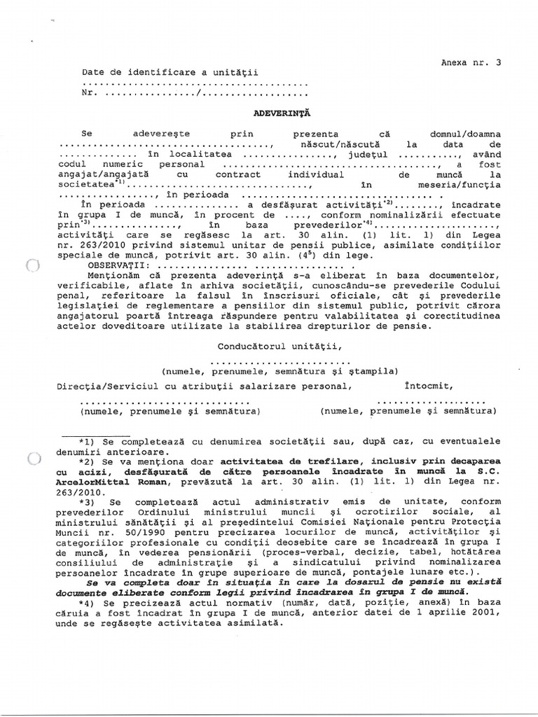 Adeverinta Legea 351 Din 2022 Anexa 3 | PDF