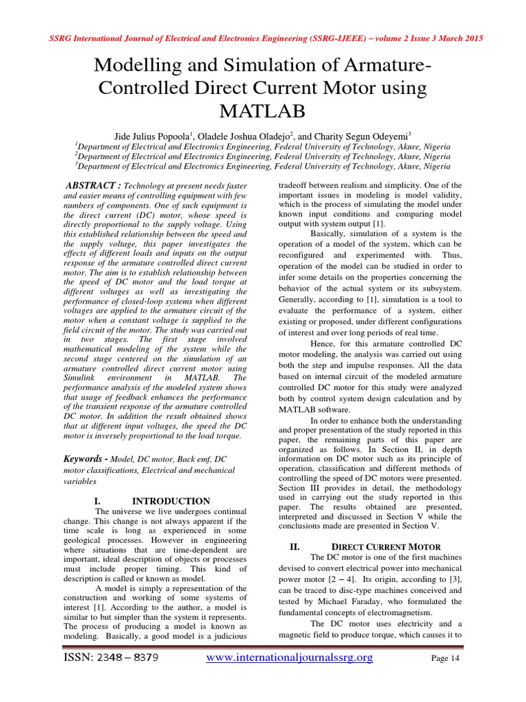 Modelling and Simulation of Armature Controlled | PDF | Electric Motor | Electromagnetic Induction