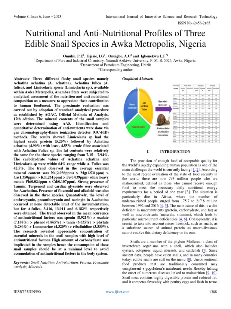Nutritional and Anti-Nutritional Profiles of Three Edible Snail Species ...