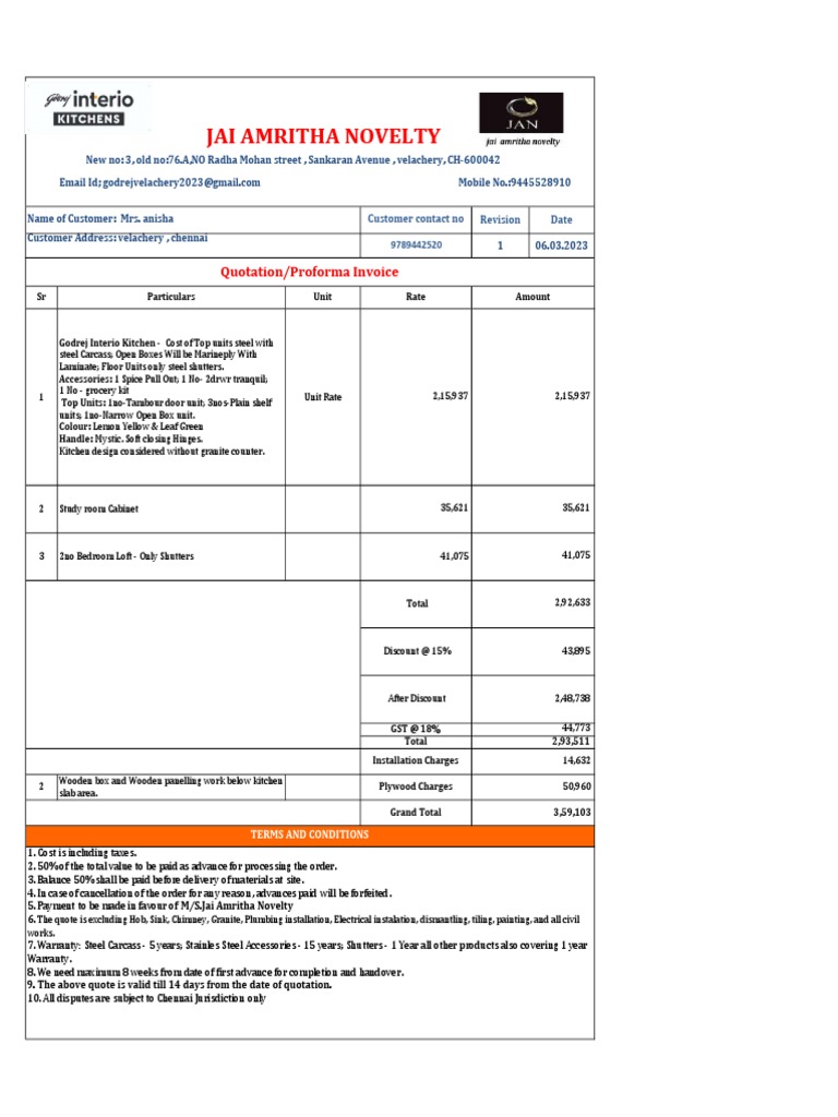 Quotation - Godrej Modular Kitchen | PDF | Building Engineering