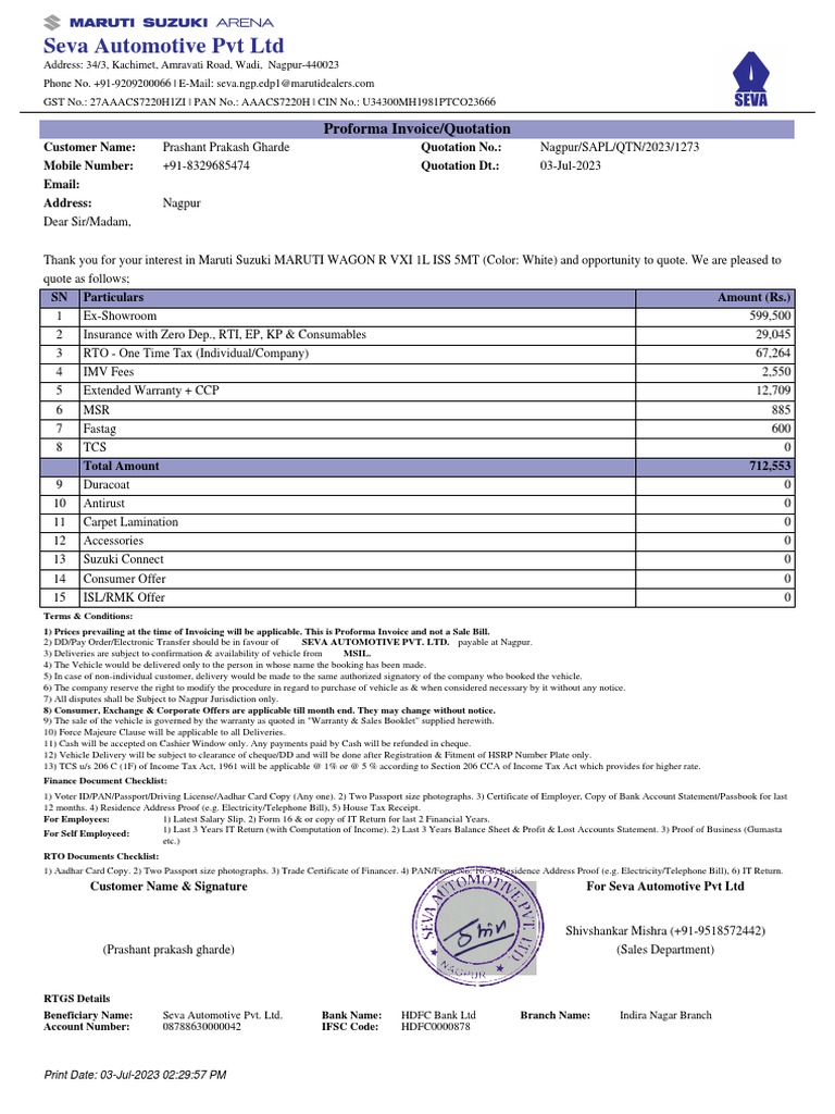 Seva Nagpur QTN Prashant Prakash Gharde 03-07-2023 | PDF | Cheque | Taxes
