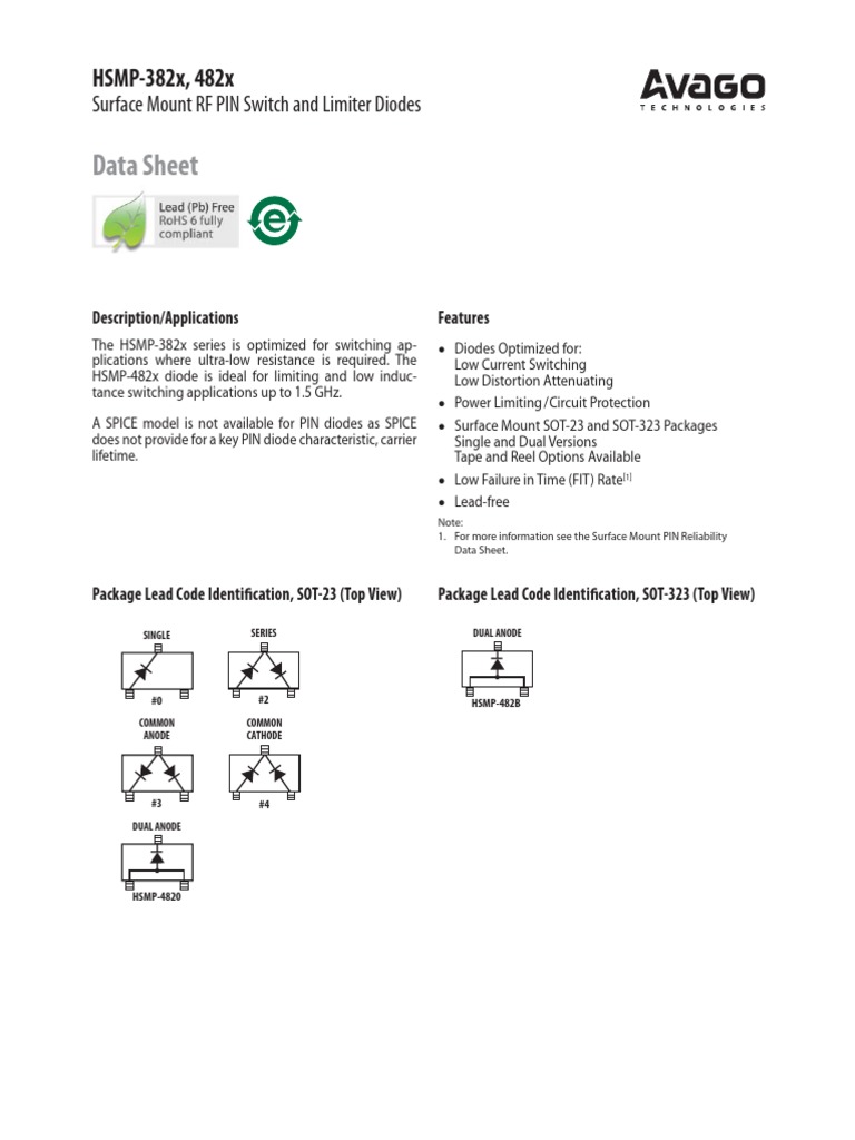 Datasheet - HK hsmp-3824-tr1g 7461250 | PDF | Printed Circuit Board | Diode