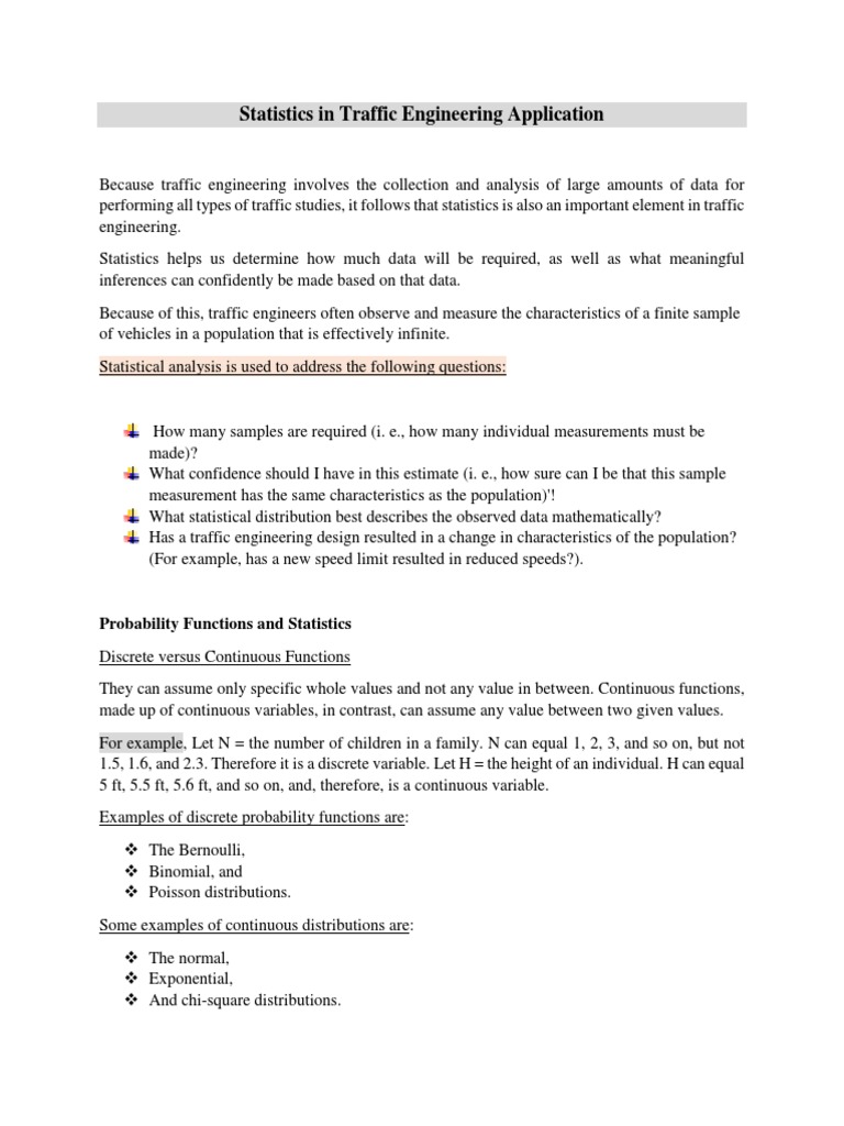 Statistics in Traffic Engineering-1 | PDF | Normal Distribution | Probability Distribution