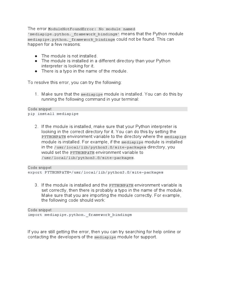 ModuleNotFoundError - No Module Named 'Mediapipe - Python. - Framework - Bindings' How To ...