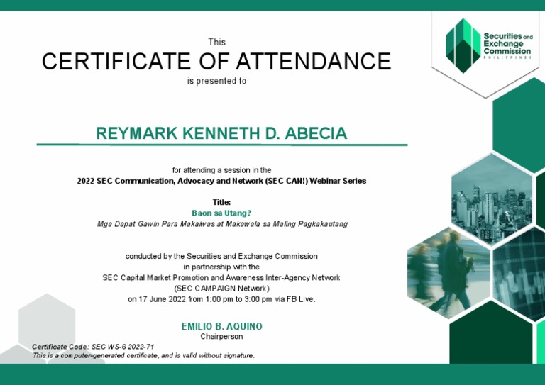 Reymark Kenneth D. Abecia Ecertificate | PDF
