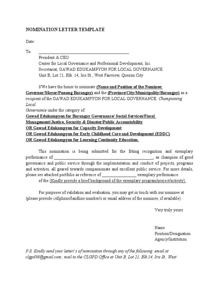 Nomination Template | PDF