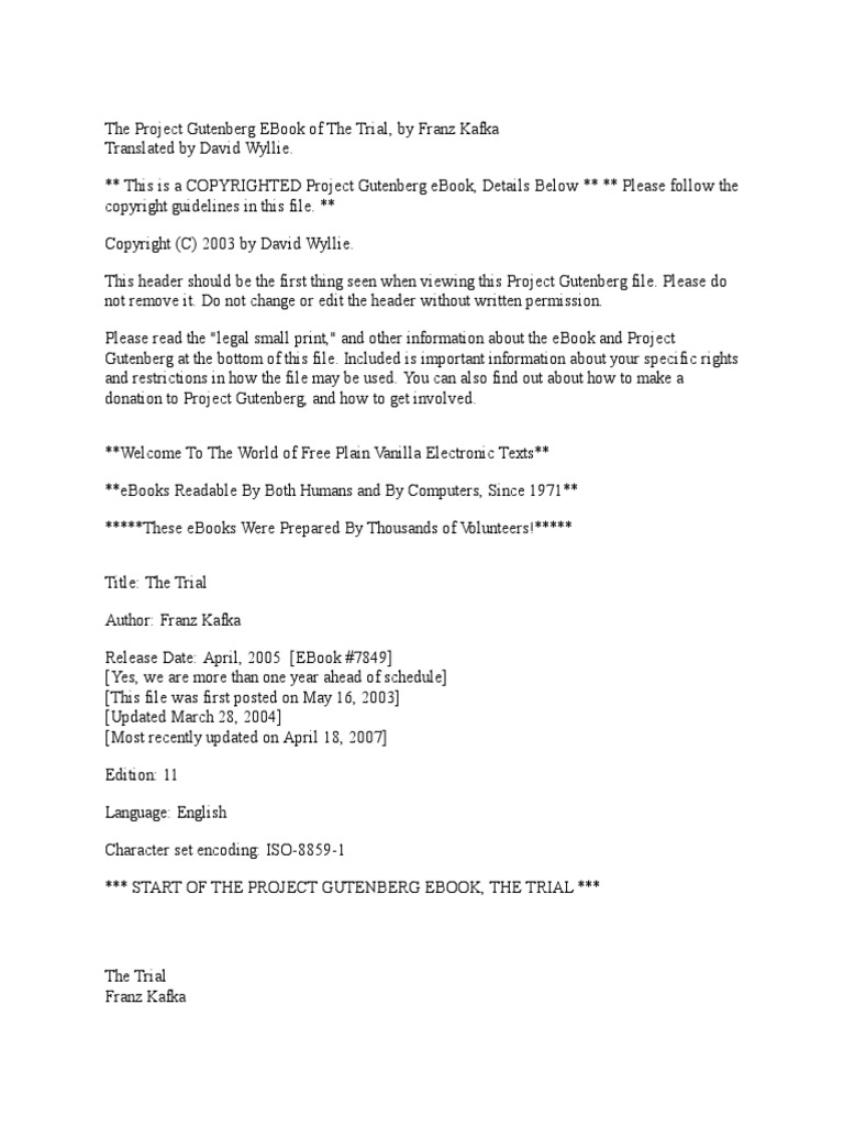 The Trial by Franz Kafka | PDF | Project Gutenberg | The Trial