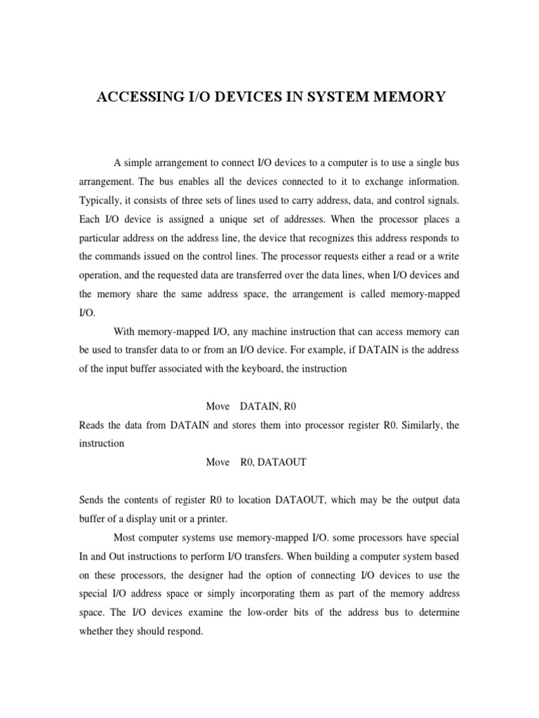 Accessing Io Devices in System Memory | PDF | Input/Output | Central ... Accessing Io Devices in System Memory | PDF | Input/Output | Central ...