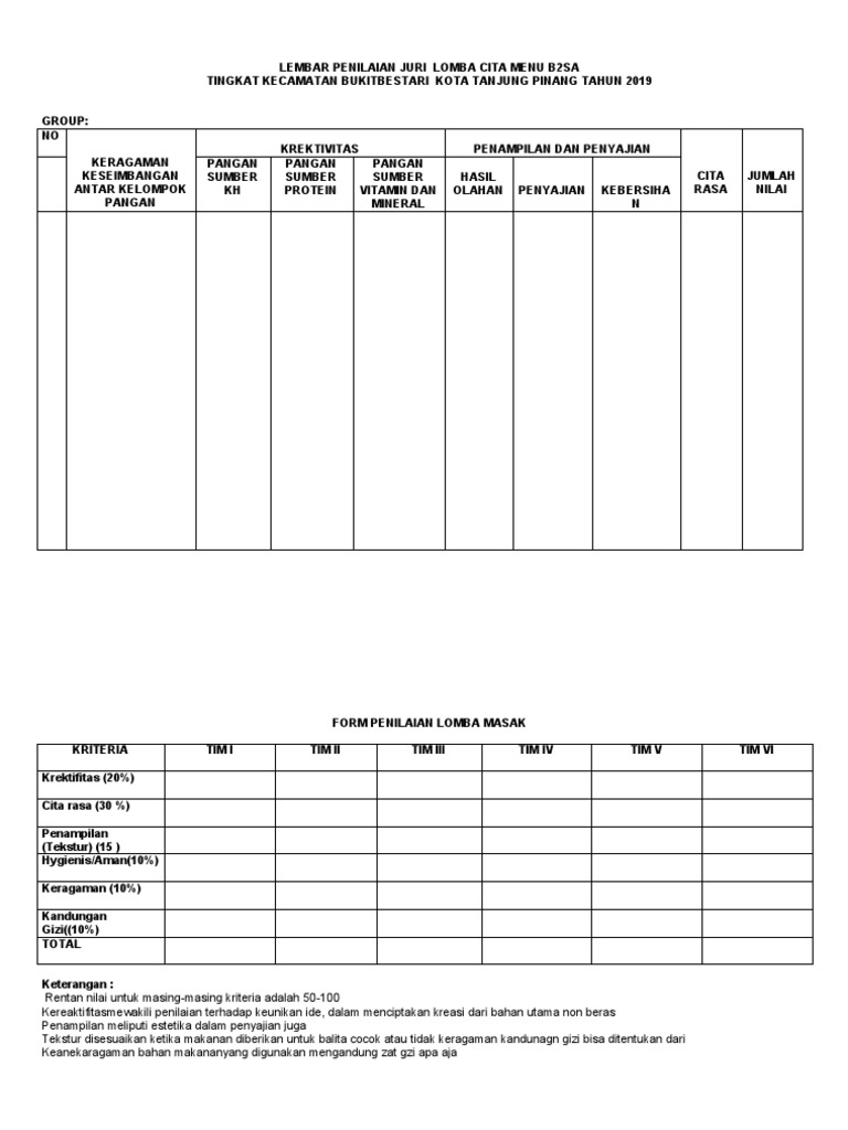 Form Penilaian Lomba Masak | PDF