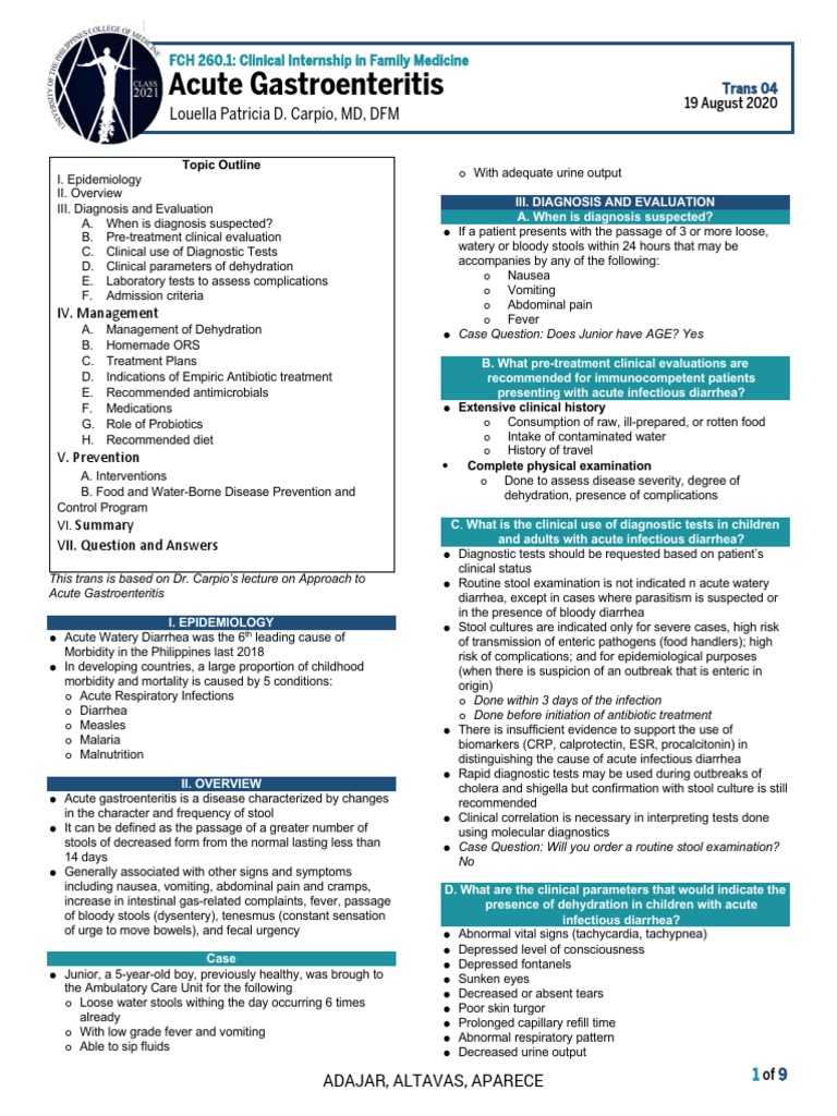 04 FCH Acute Gastroenteritis | PDF | Diarrhea | Epidemiology