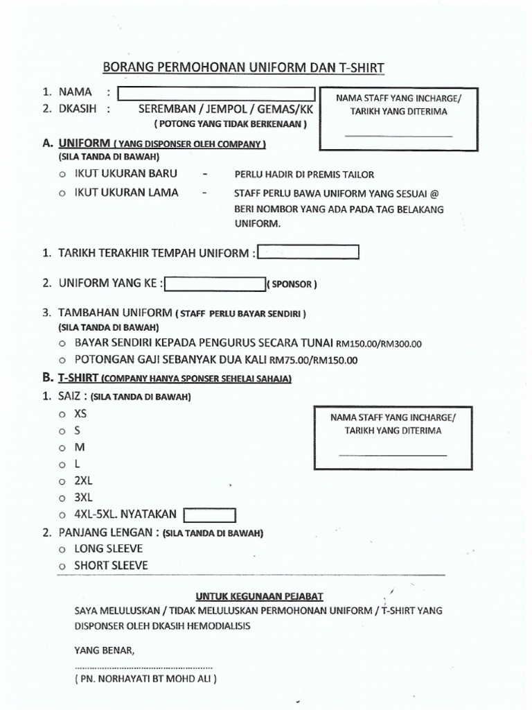 Borang Uniform | PDF