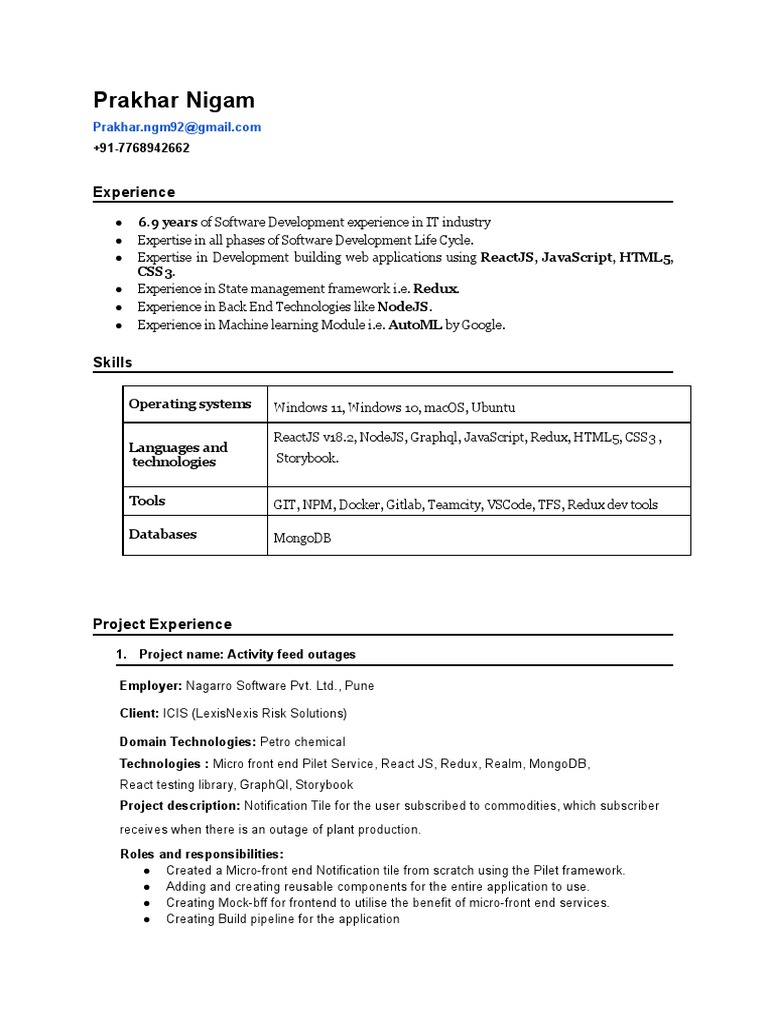 Resume PrakharNigam 2022 | PDF | Web Application | Application Software