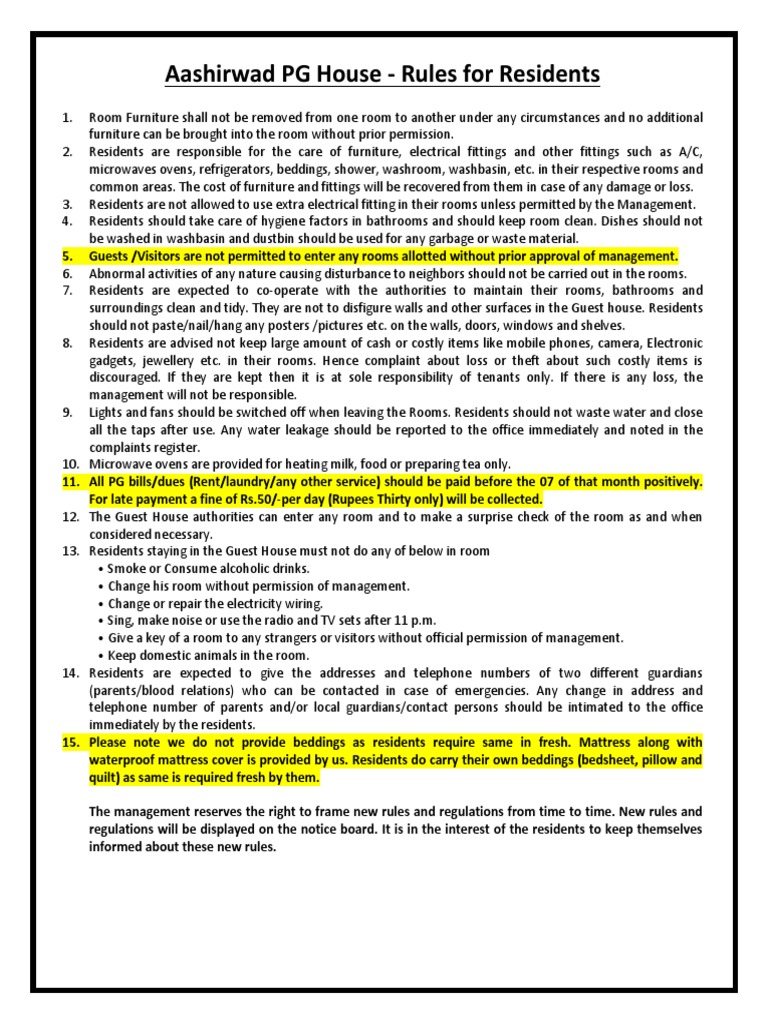 Aashirwad PG House_Rules Jun 2022 | PDF | Bathroom | Home