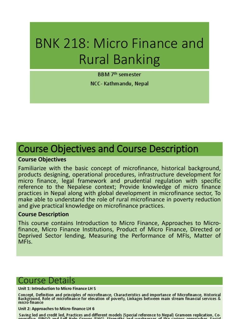 Unit 1 Introduction MFRB | PDF | Microfinance | Microcredit