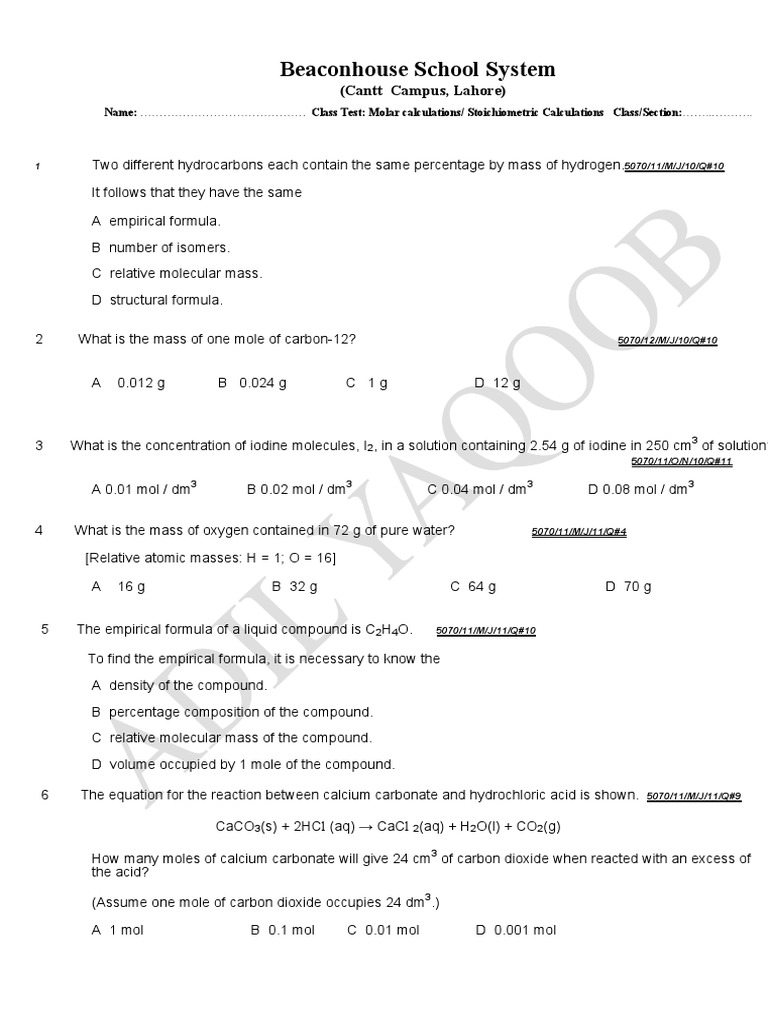 The Mole Concept--stoichiometric Calculations | PDF | Mole (Unit ...
