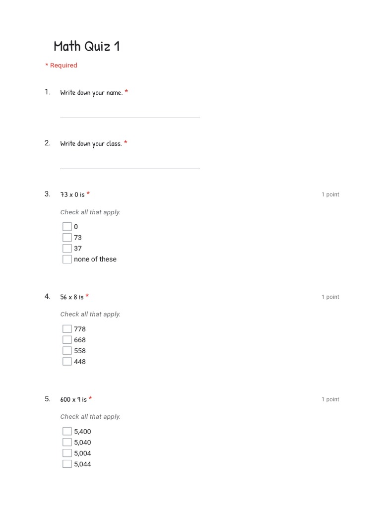 Quiz - 1 (Year 4) - Google Forms | PDF