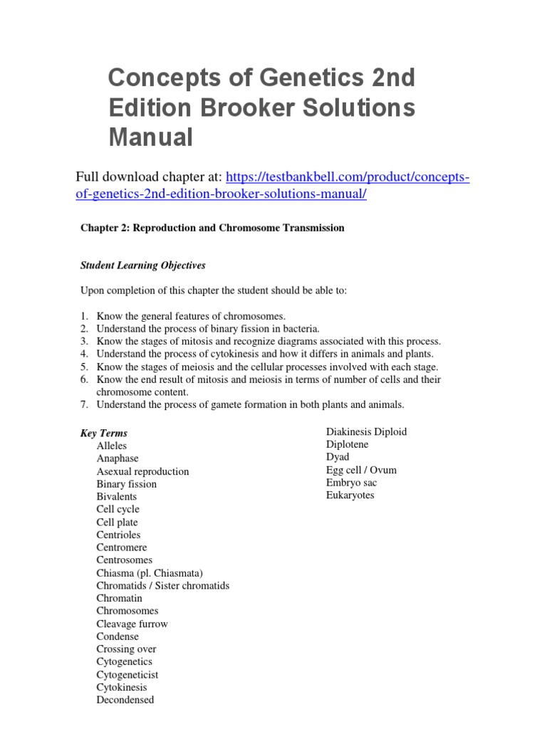 Concepts of Genetics 2nd Edition Brooker Solutions Manual | PDF | Meiosis | Mitosis