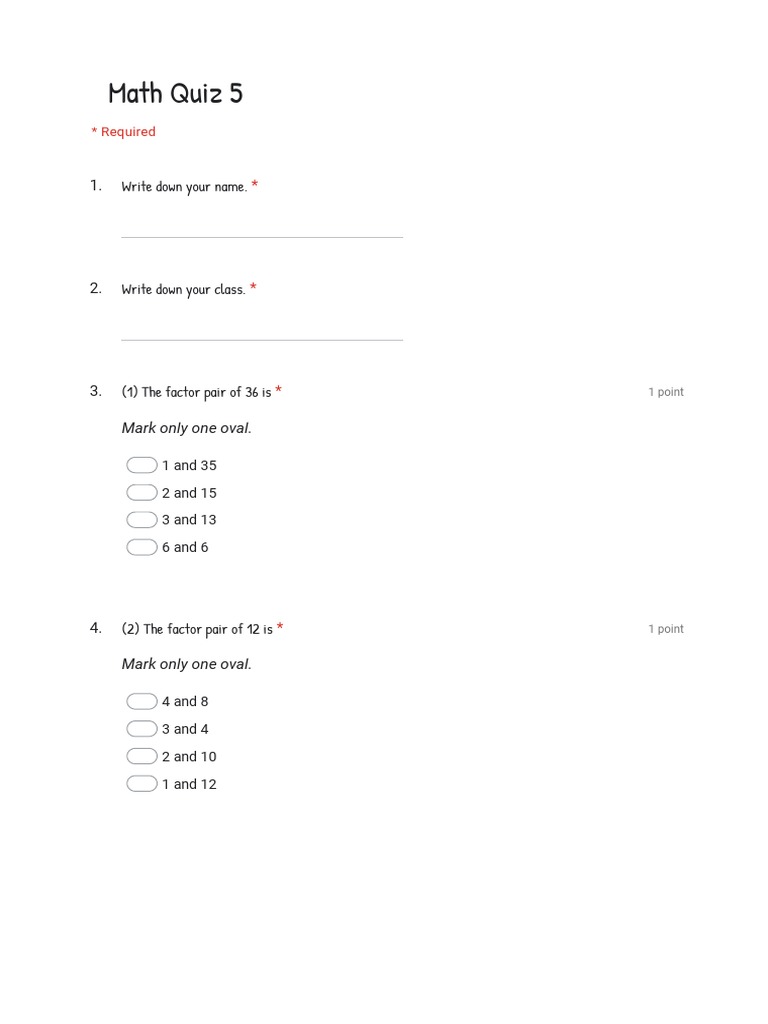 Quiz - 5 (Year 4) - Google Forms | PDF