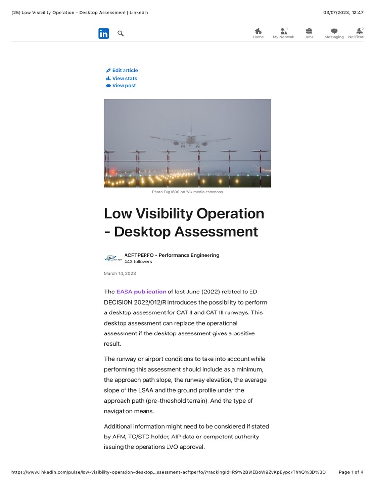 Low Visibility Operation - Desktop Assessment | PDF | Aircraft | Aviation