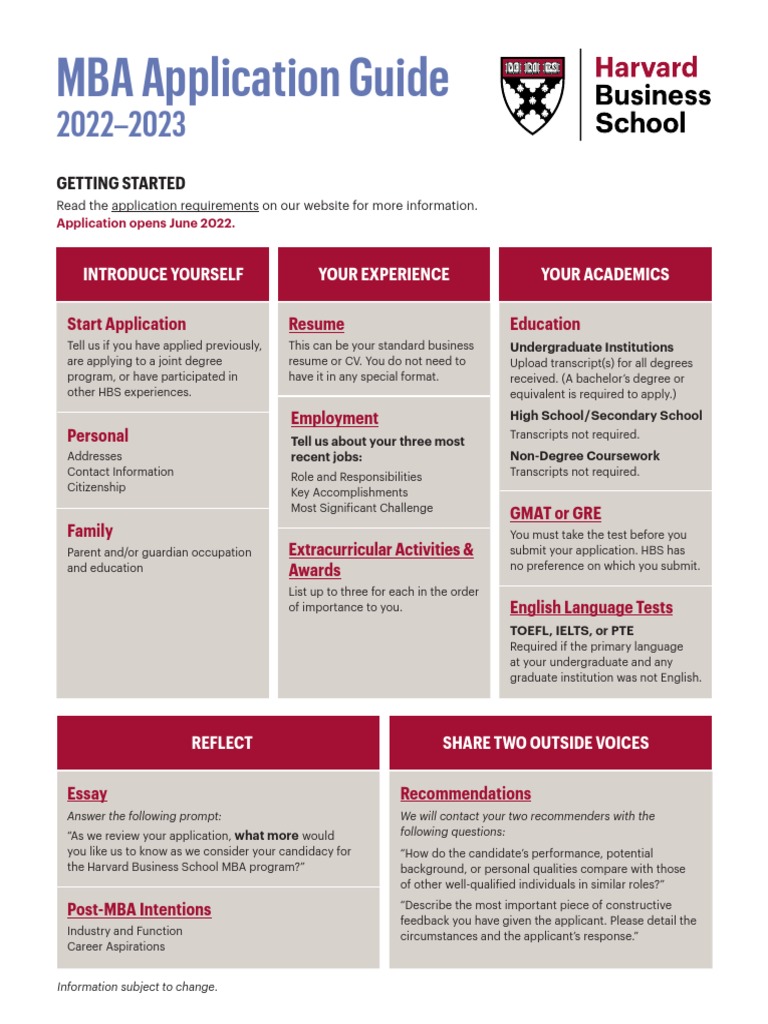 Harvard MBA Application Guide 2022-2023 | PDF | Master Of Business ...