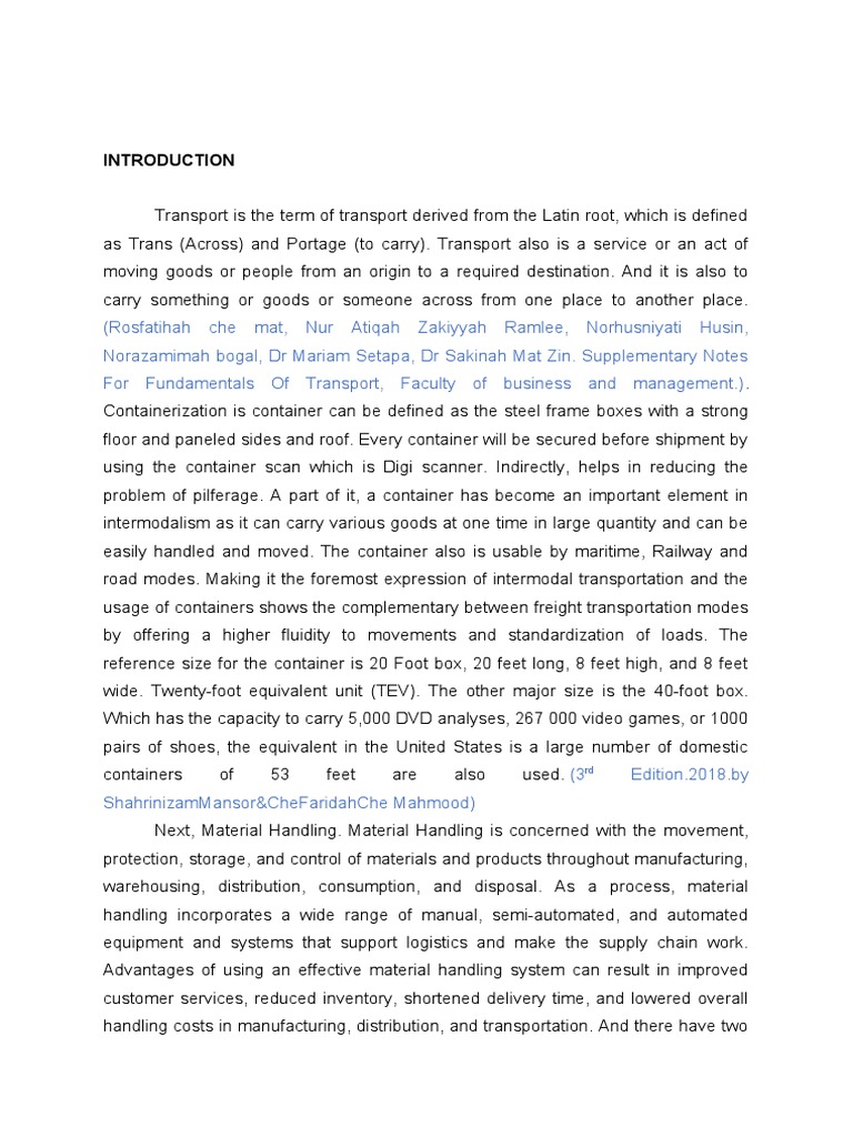 Introduction TPT250 (Containezation and Material Handling) | PDF | Containerization | Transport