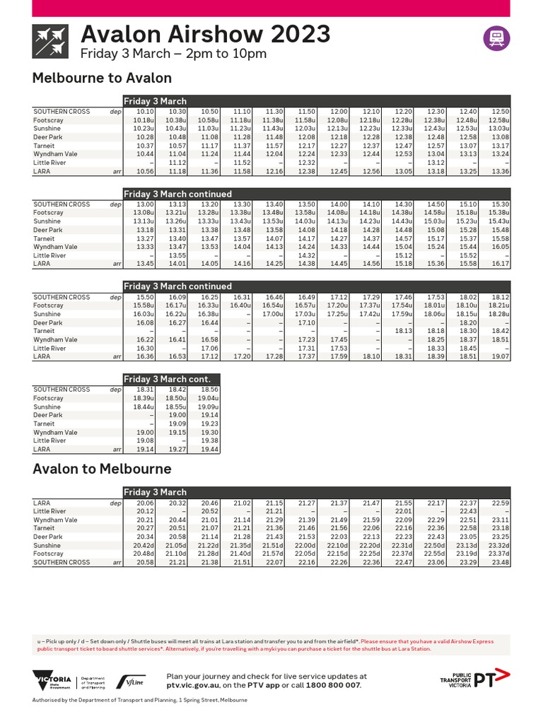 Avalon Airshow 2023 Transport Timetable | PDF | Public Transport | Bus ...