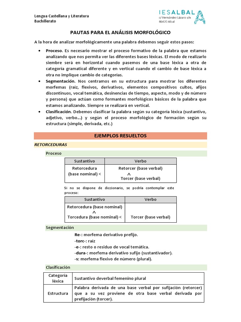 Pautas para El Análisis Morfológico | PDF | Verbo | Numero Gramatical