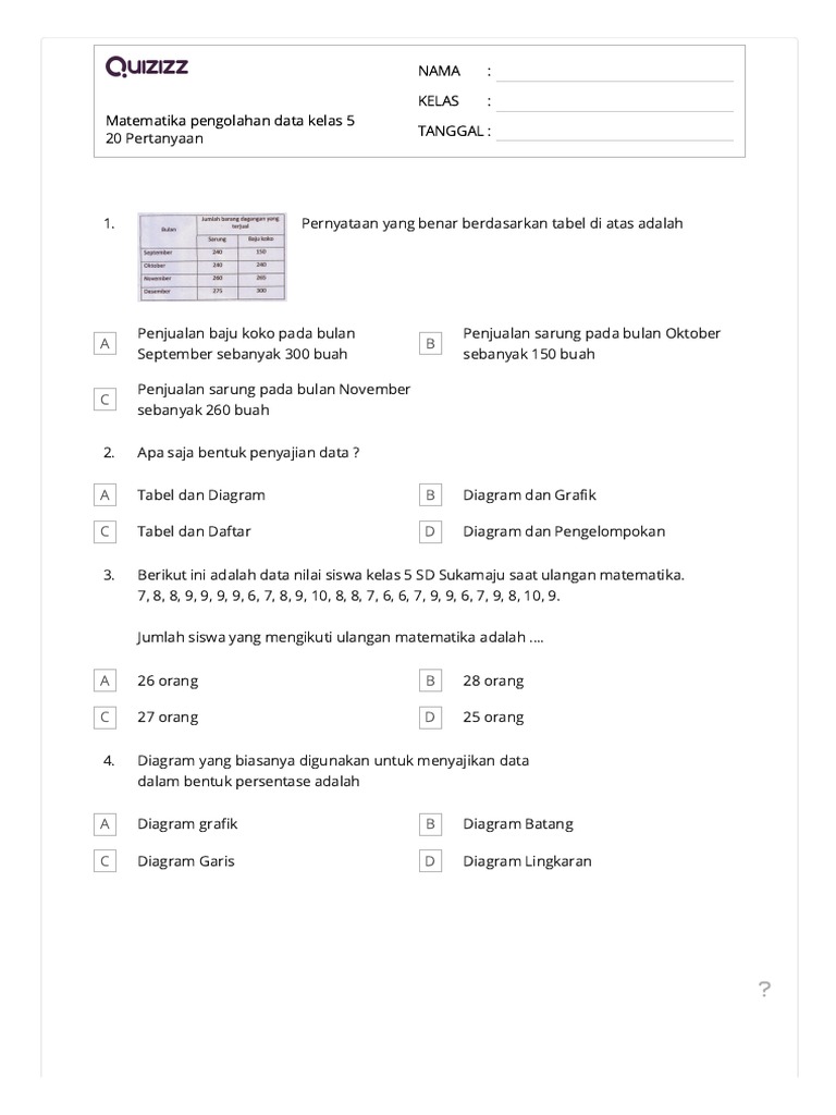 Matematika Pengolahan Data Kelas 5 | PDF