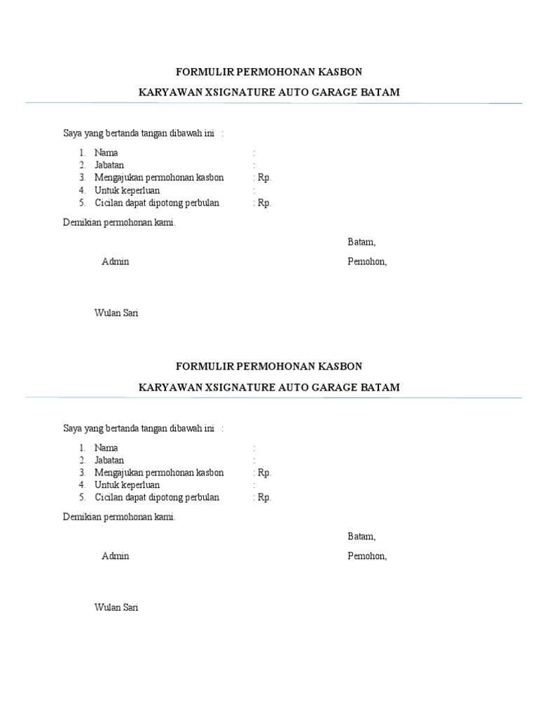 Formulir Permohonan Kasbon | PDF