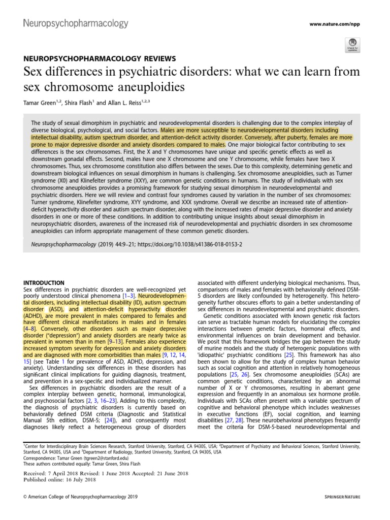 Sex Differences Psychiatric Disorders Pdf Mental Disorder