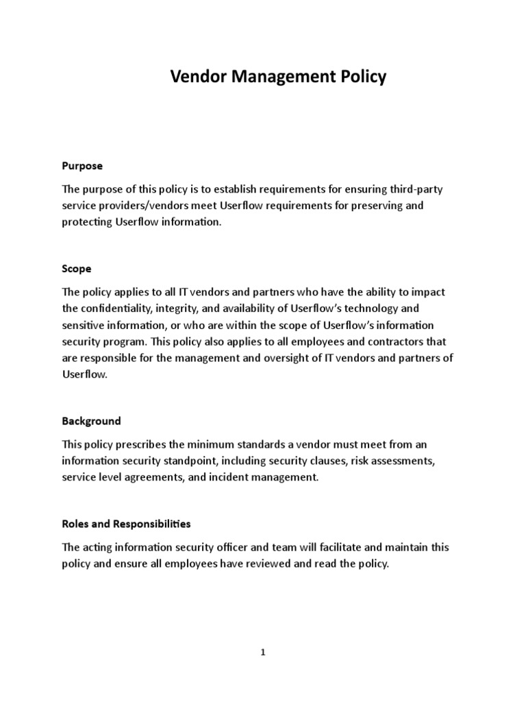 Vendor Management Policy | PDF | Information Security | Information