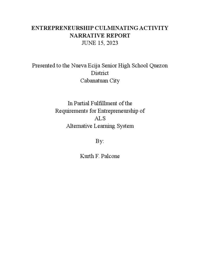 Entrepreneurship Culminating Activity Narrative Report | PDF ...