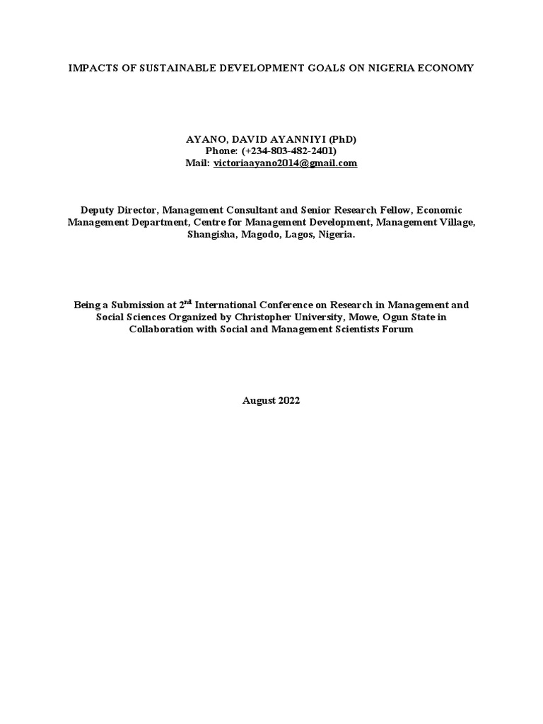 Impacts of Sustainable Development Goals On Economic Growth in Nigeria ...